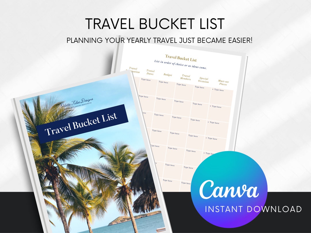 Travel Bucket List Template for CANVA, Canva List, Editable Template ...