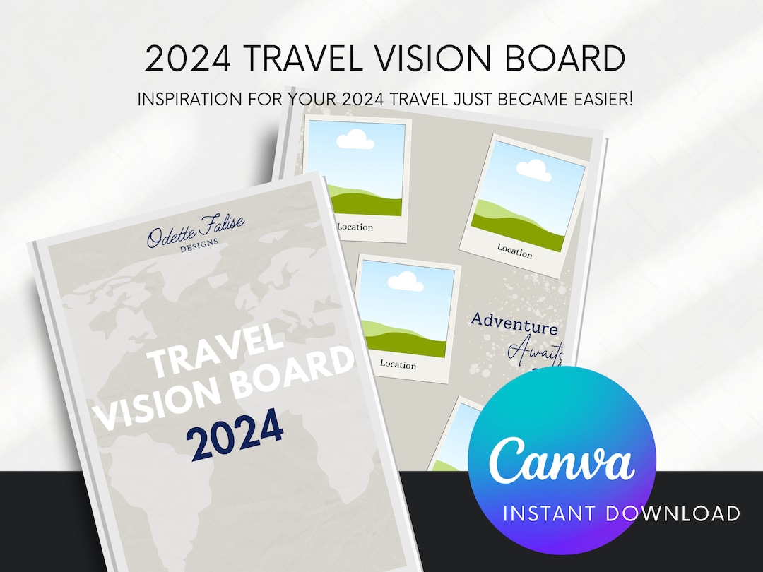 2024 Travel Vision Board Template for CANVA, Canva List, Editable ...