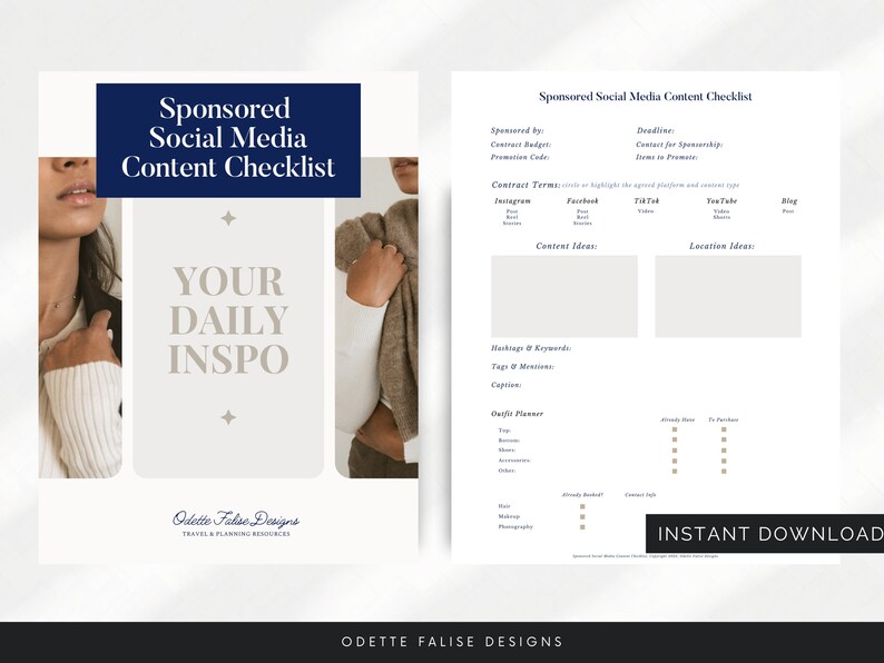 Printable Sponsored Social Media Content Checklist Template, Canva ...