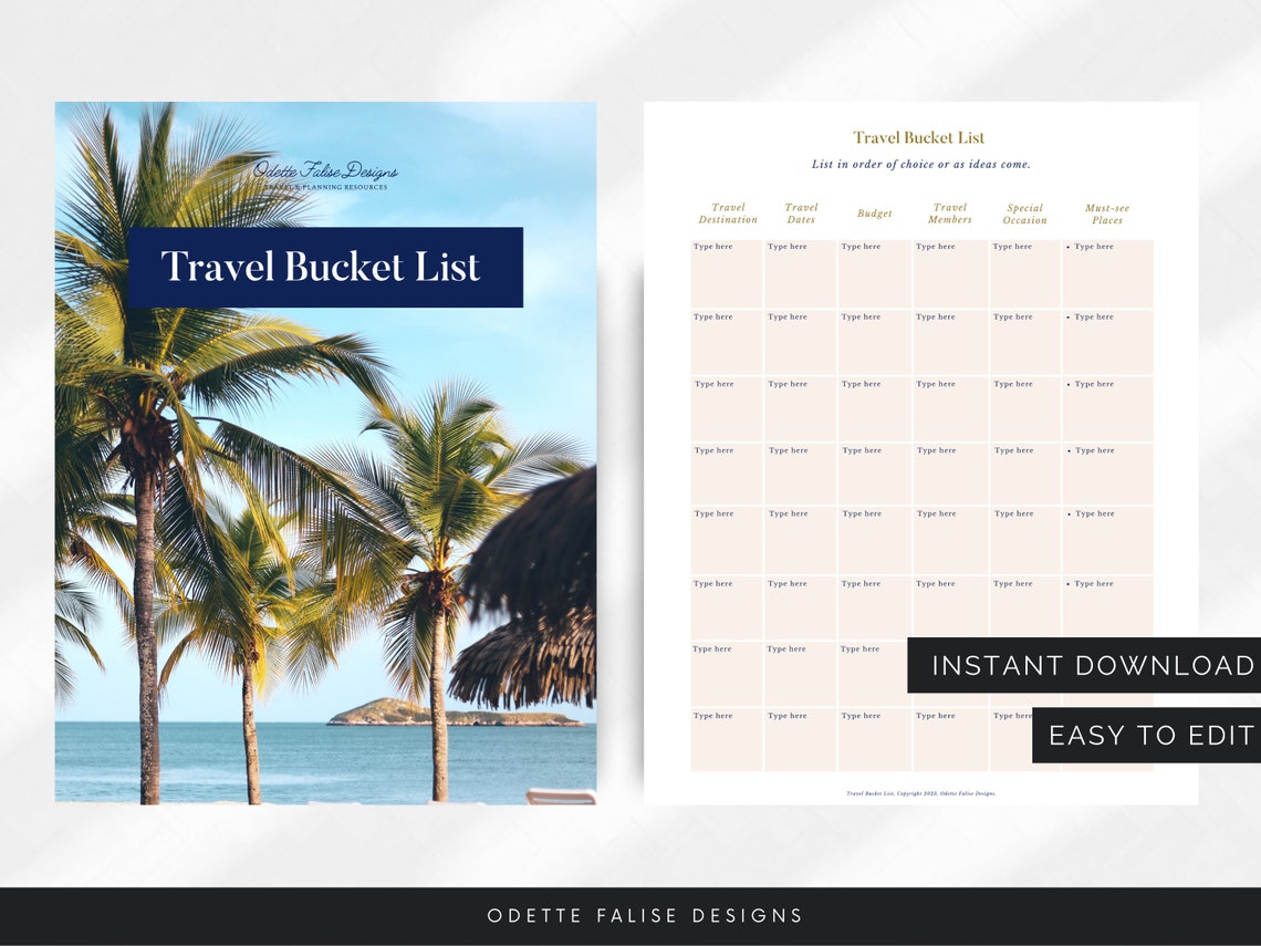 Travel Bucket List Template for CANVA, Canva List, Editable Template ...