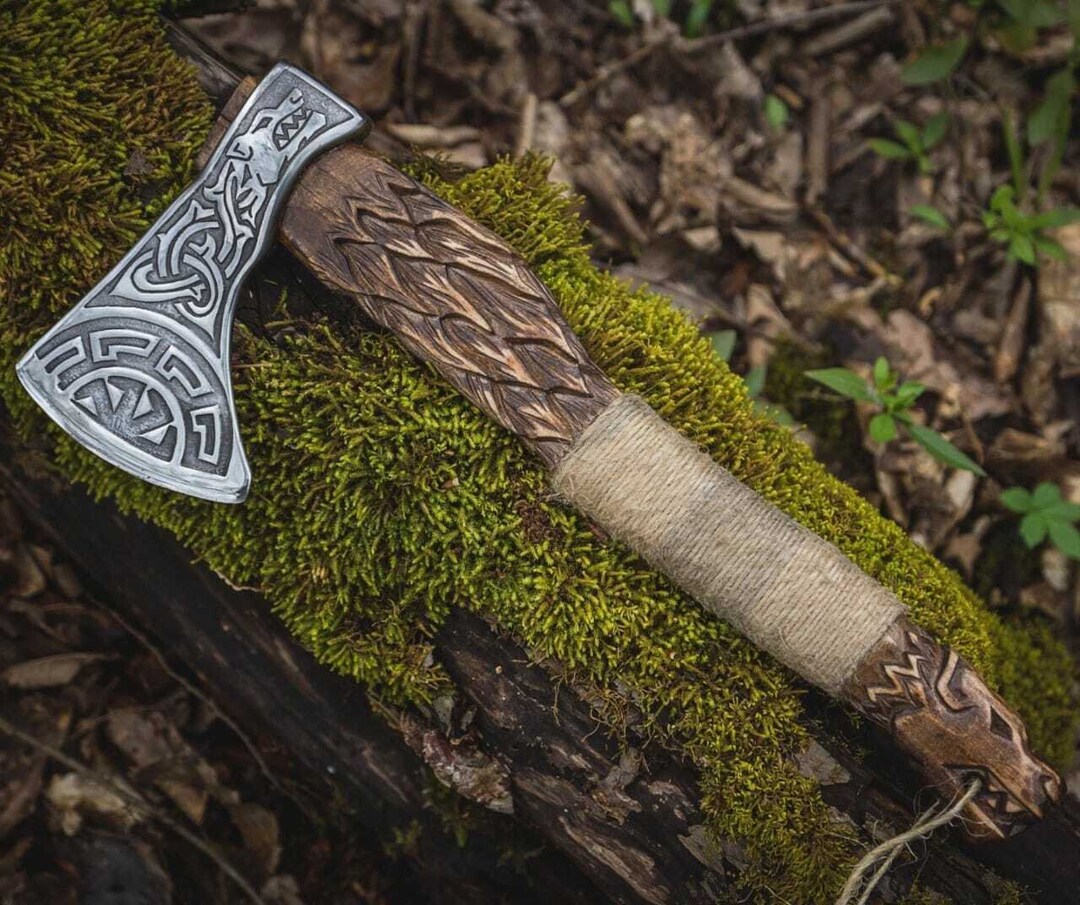 Custom Handmade Viking Gift Forged Carbon Steel Axe With Ash Wood ...