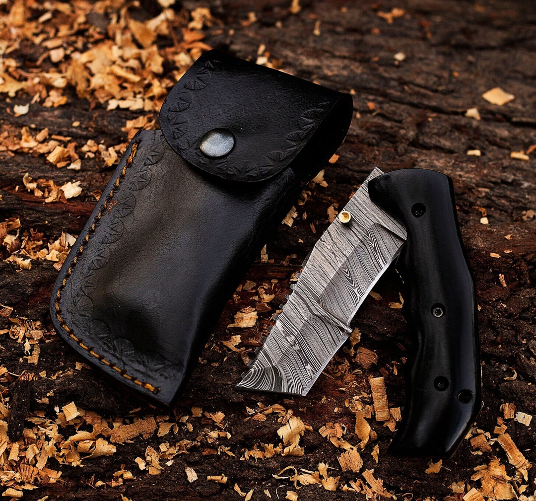 Damascus Steel Folding Knife, Handmade Pocket Knive, Everyday Carry ...