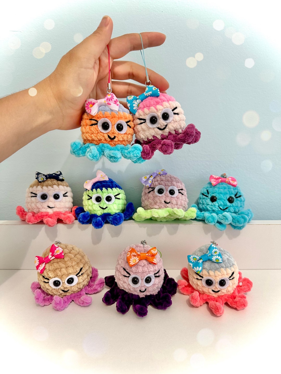Crochet Mini Octopus Keychain, Amigurumi Plush Keychain, Handmade ...