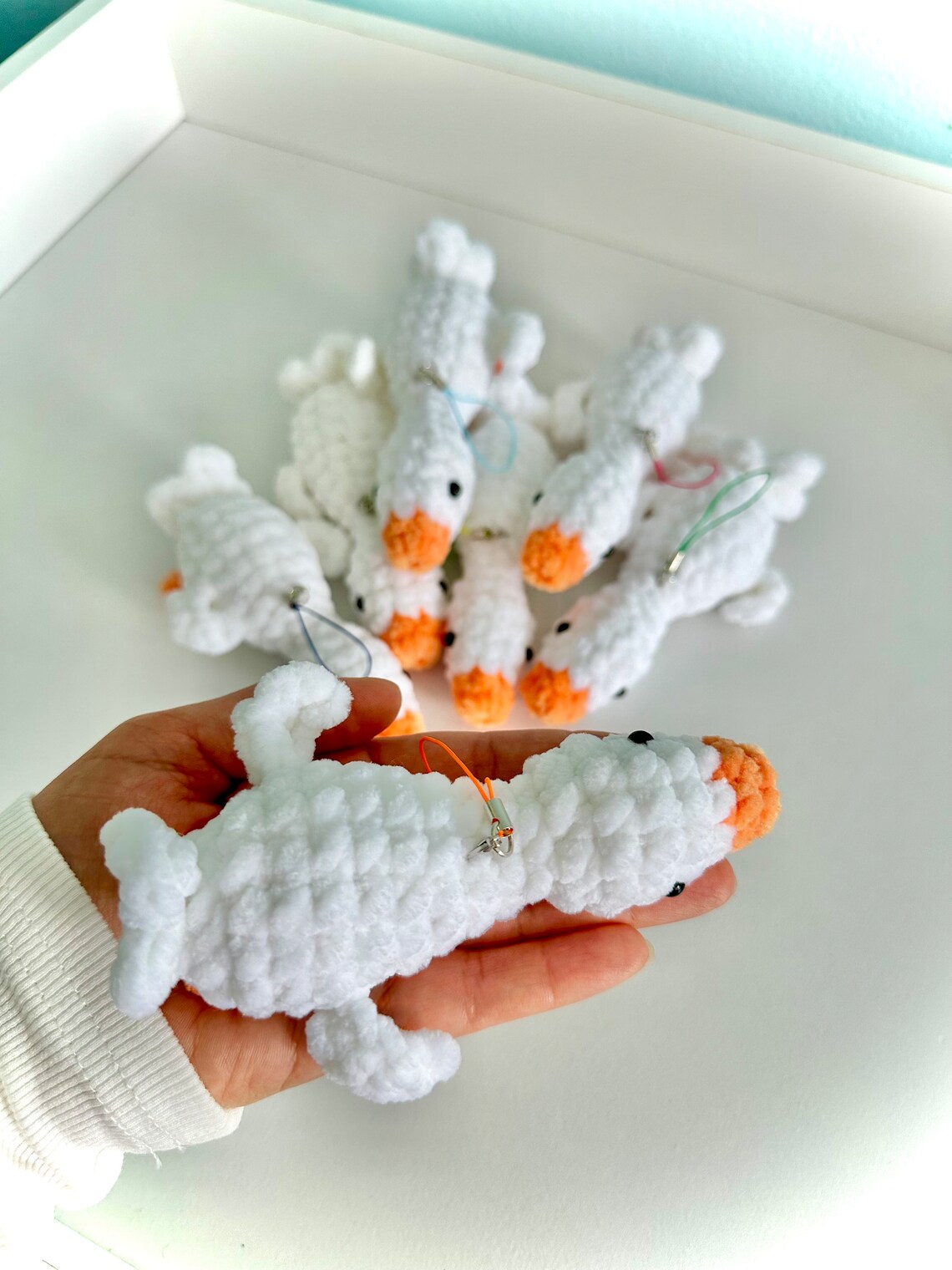 Crochet Mini Goose Keychain, Amigurumi Plush Keychain, Handmade ...