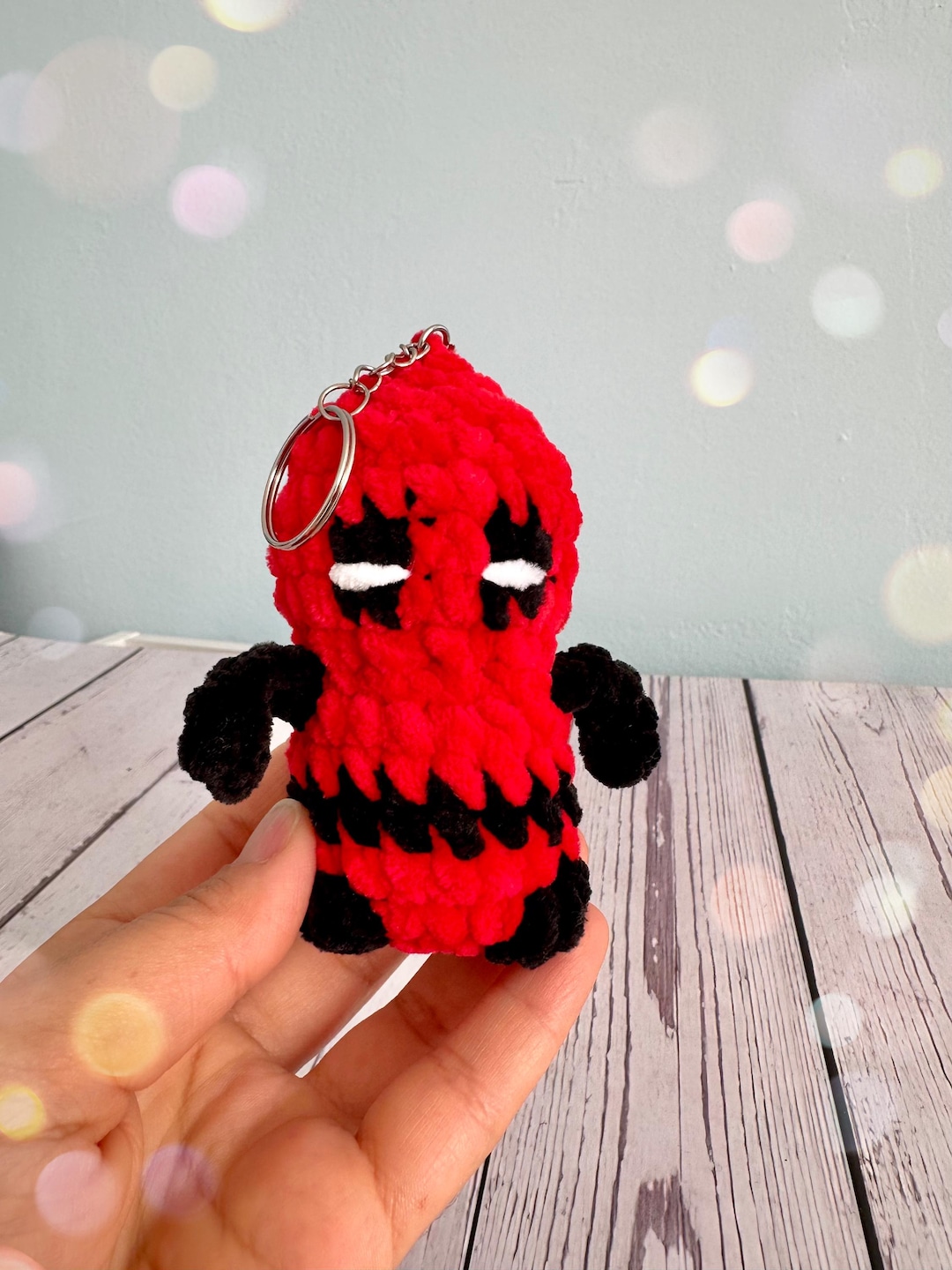 Crochet Deadpool Keychain, Amigurumi Plush Keychain, Superhero Key Ring ...