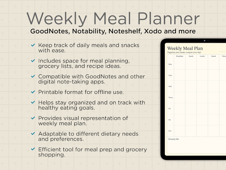Daily Meal Planner / Days, Goodnotes, Notability, Noteshelf, Xodo ...