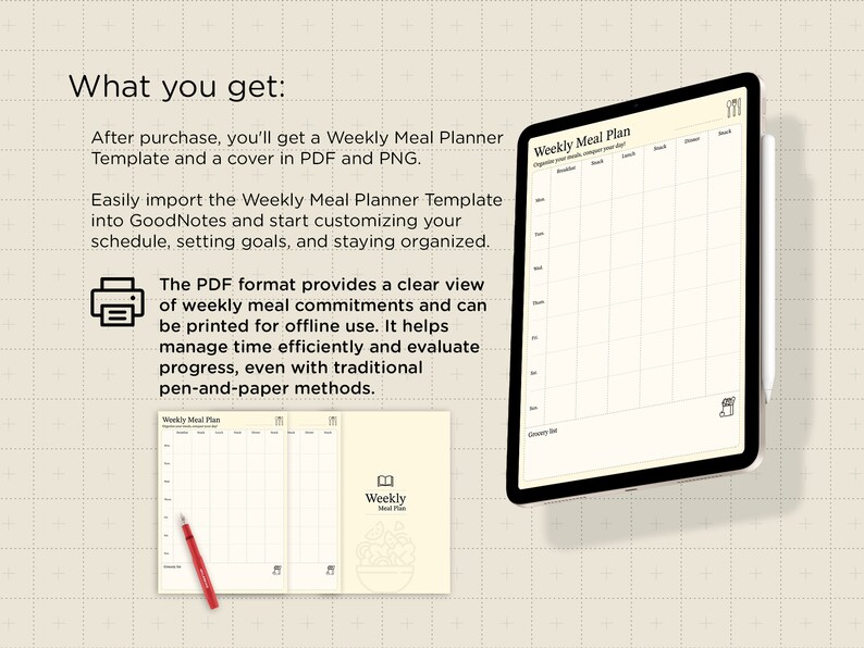 Daily Meal Planner / Days, Goodnotes, Notability, Noteshelf, Xodo ...