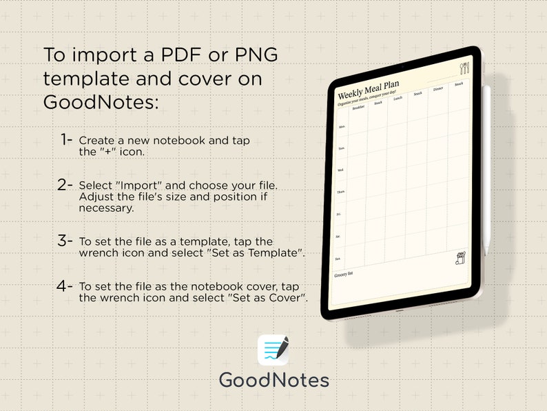 Daily Meal Planner / Days, Goodnotes, Notability, Noteshelf, Xodo ...