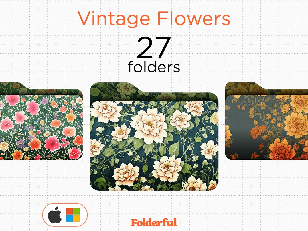 Vintage Flowers / Mac Folder Icons, Desktop Icons, Macbook, Apple ...