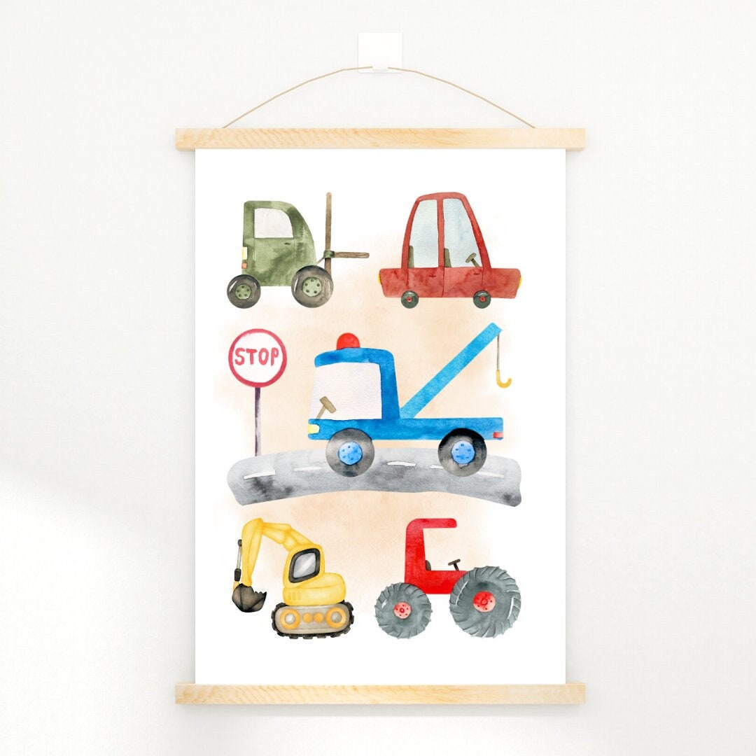 Kids Educational Poster Vehicles, Rainbow, Color, Letters, Kids Room ...