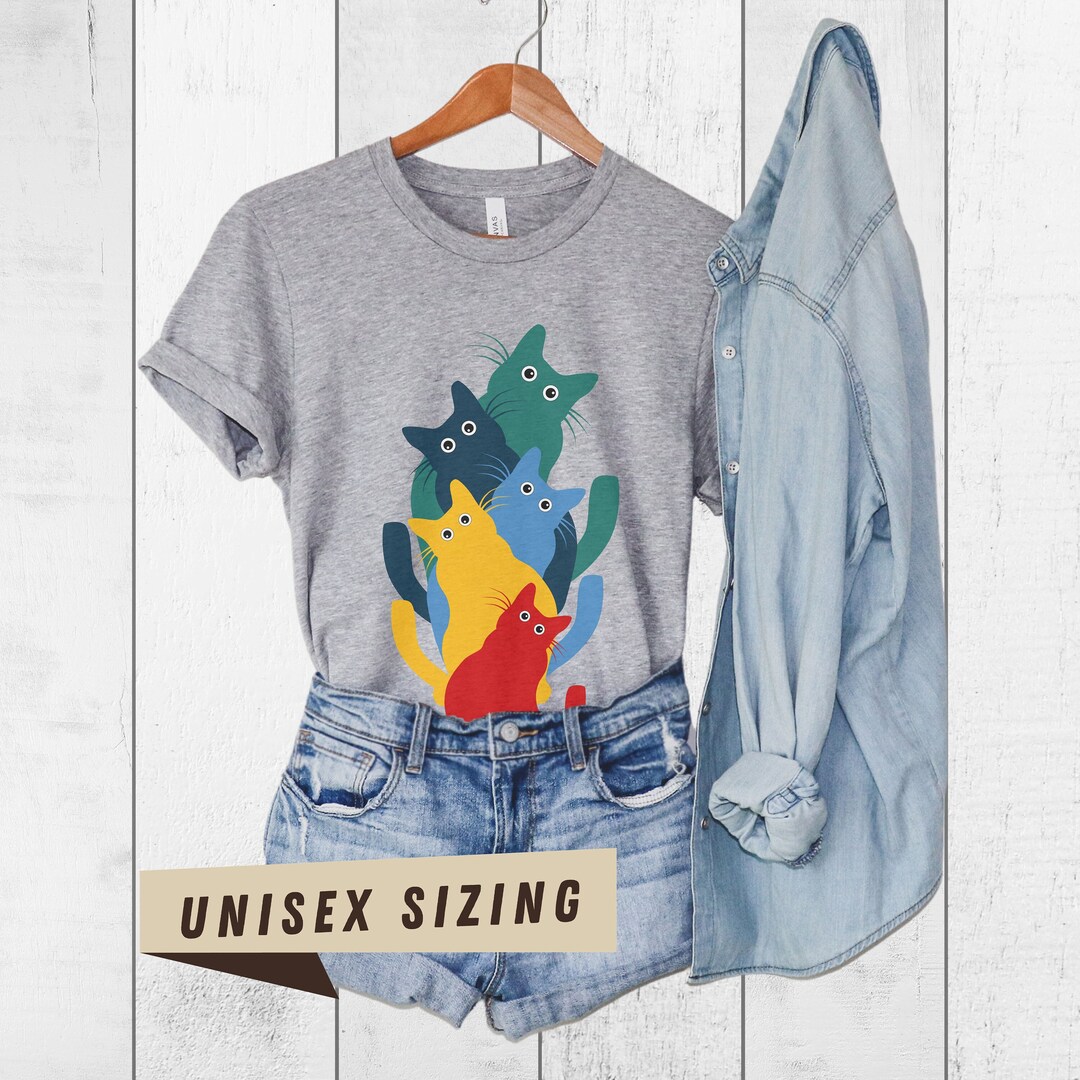 Colorful Layered Cats Shirt, Feline Cascade Stacked Behind Each Other ...