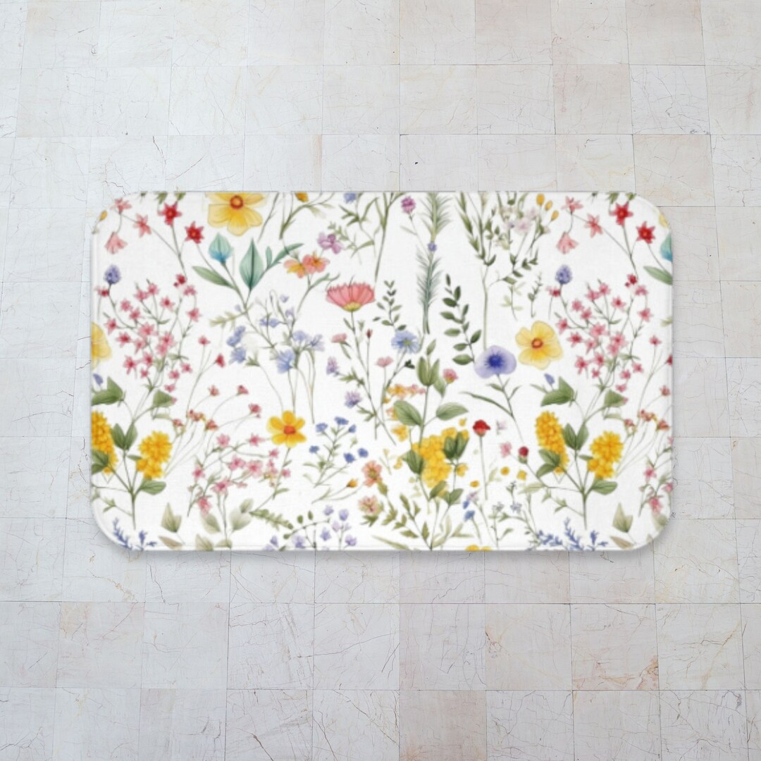Wildflowers Bath Mat, Bath Accessory, Bath Decor, Floral Bath Mat ...