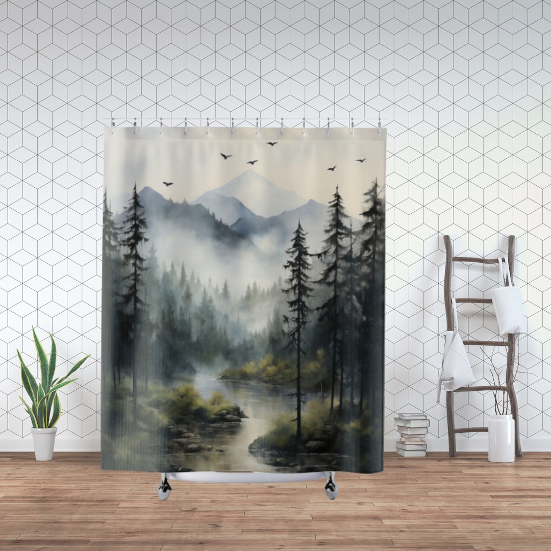 Foggy Mountain Shower Curtain With Misty Forest in Serene Woodland Bath ...