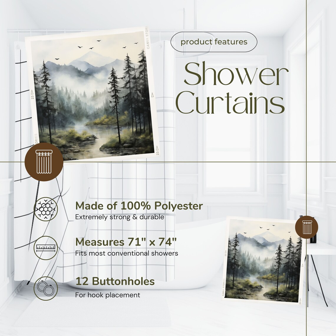 Foggy Mountain Shower Curtain With Misty Forest in Serene Woodland Bath ...