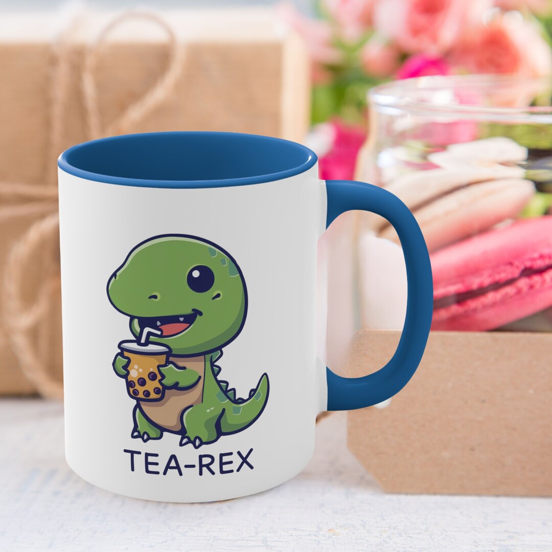 Tea-rex Accent Mug, Cute Dino Milk Tea Cup, Gift for T-rex or Dinosaur ...