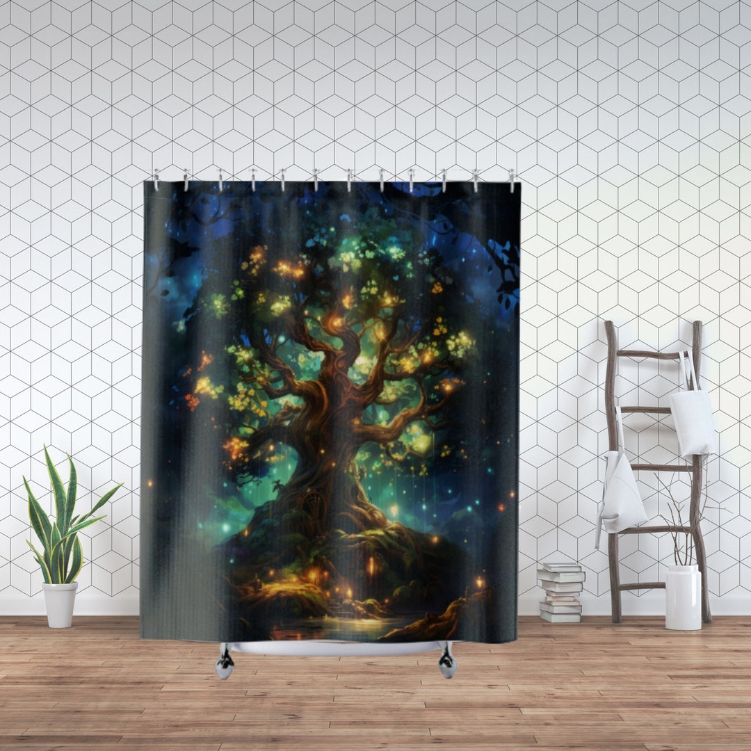 Enchanting Fairytale Tree Shower Curtain, Captivating Lights and Dark ...