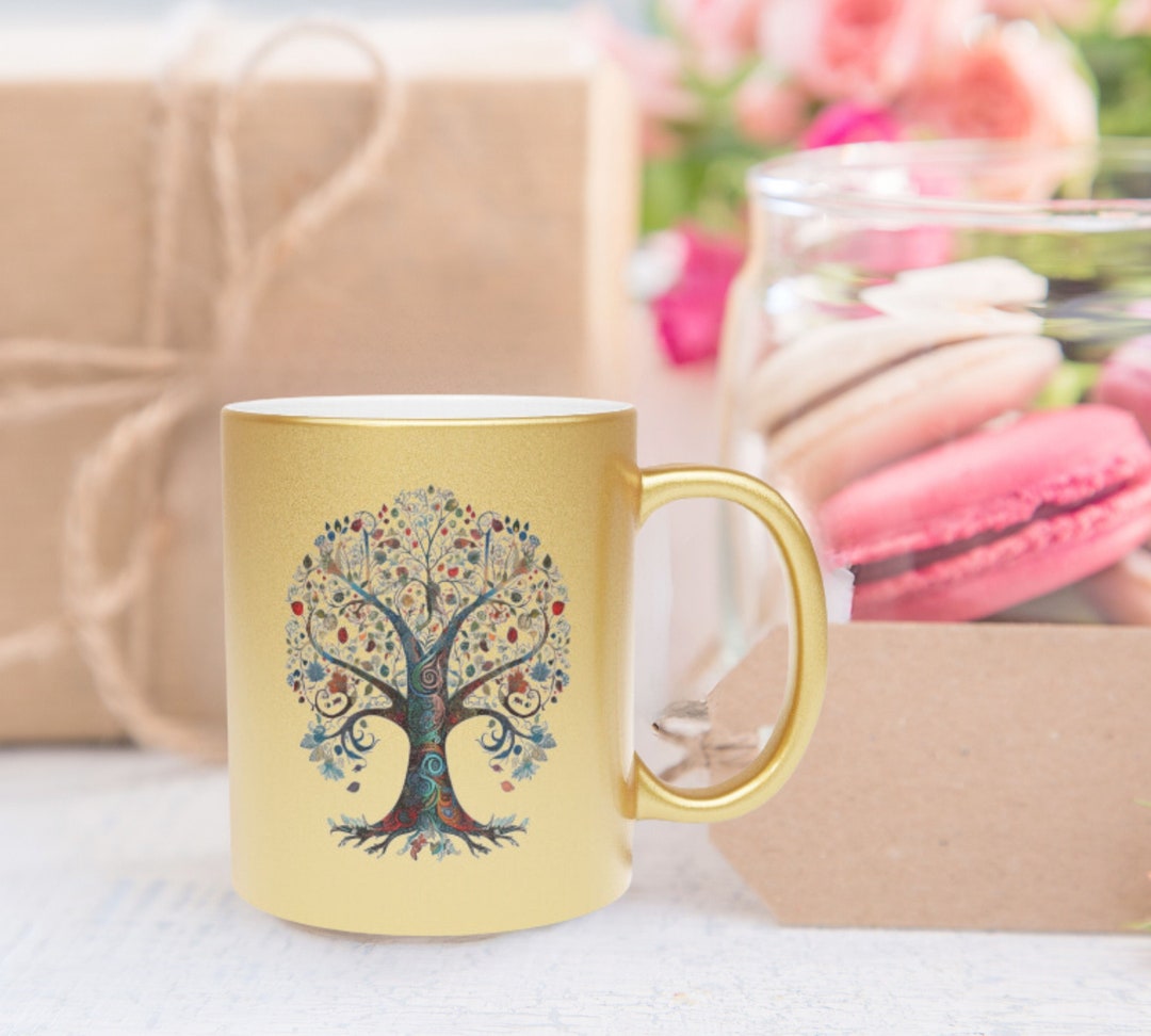 Exquisite Colorful Tree of Life Metallic Mug in Silver or Gold Color ...