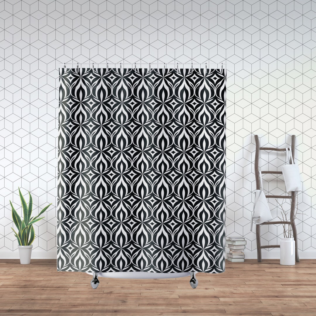 Black And White Geometric Shower Curtain Futuristic Organic And Simple