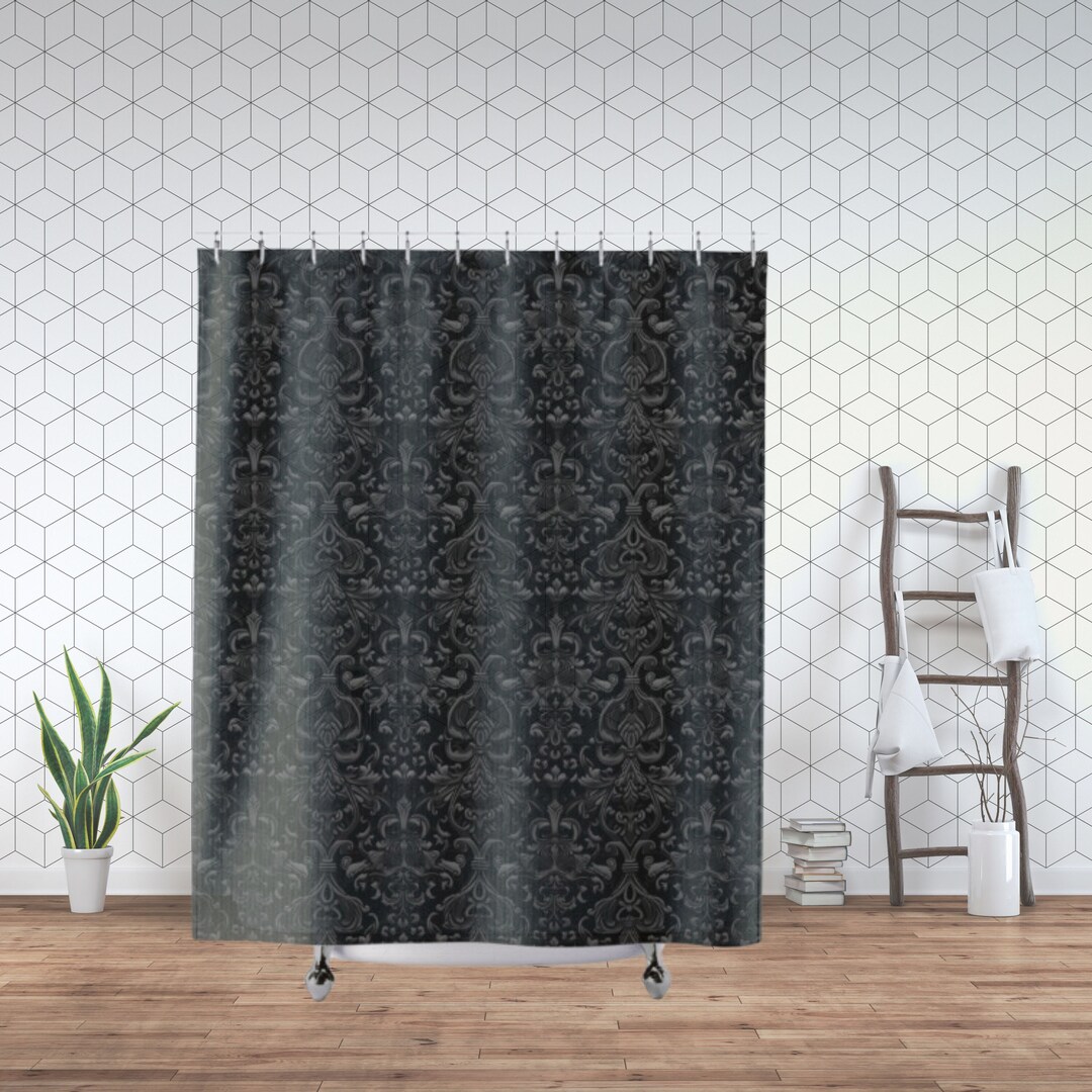 Ornate Damask Shower Curtain, Gothic Shower Curtain, Black & Gray ...