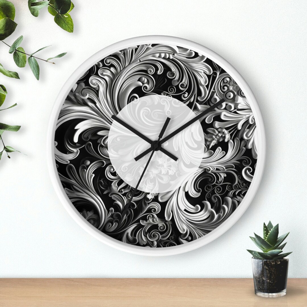 Swirls Liquid Metal Inspired Wall Clock, Floral Flourishes Timepiece ...