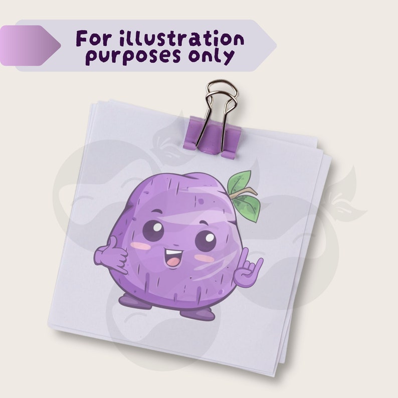 Cute Purple Yam Clipart, Smiling Cartoon Ube With Leaves Digital ...