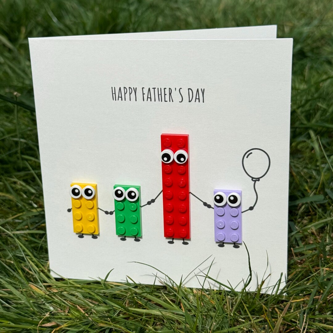Father's Day Card Featuring Genuine LEGO Pieces (3 Children), LEGO Card ...
