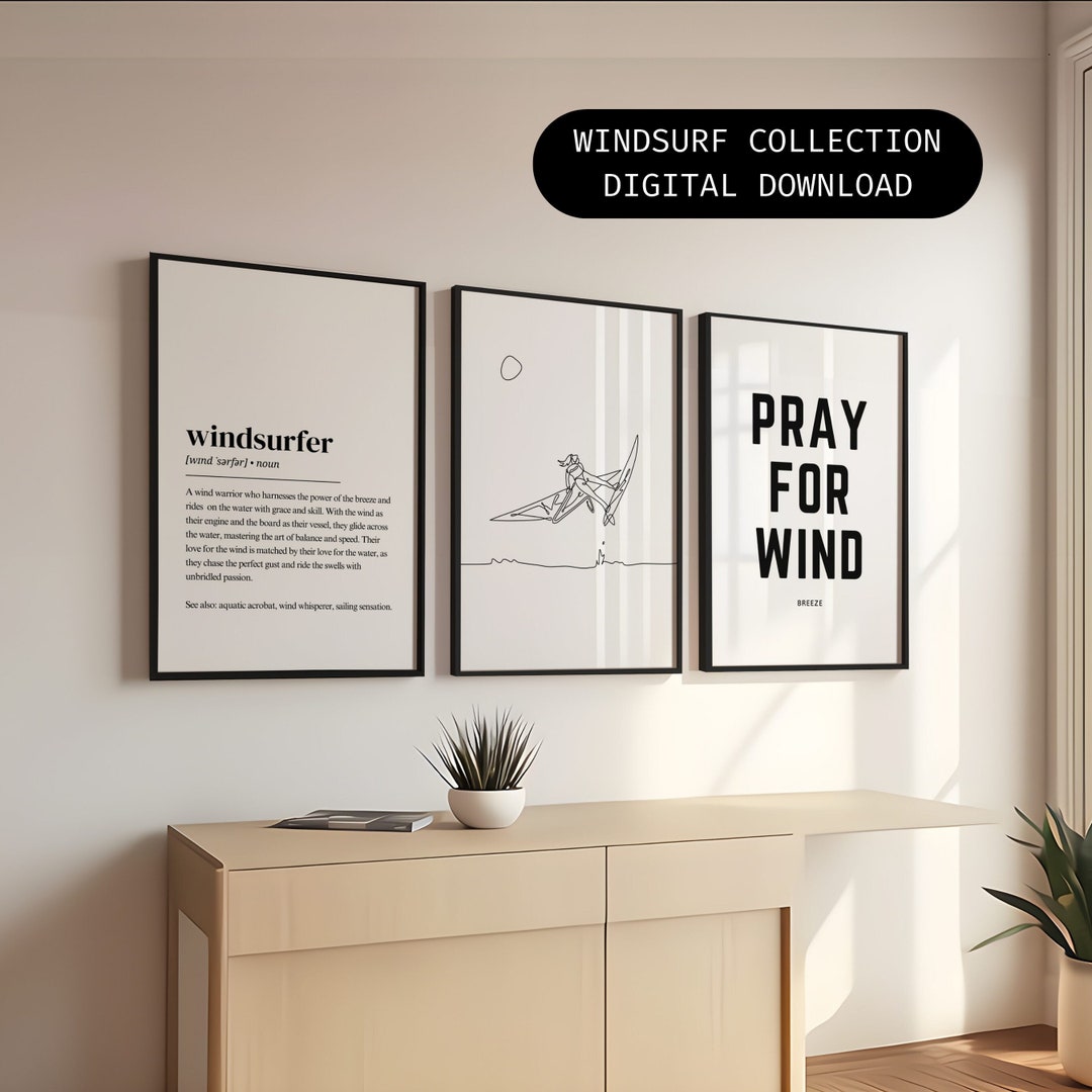 Windsurfing Art Prints Set of 3, Windsurfing Wall Art Decor, Minimalist ...