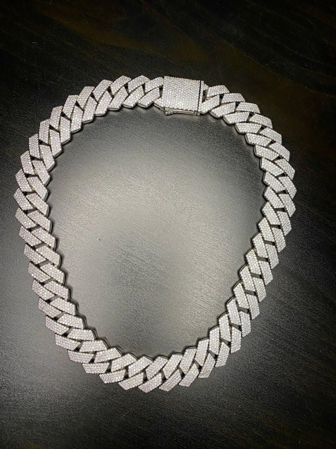 Cadena cubana con incrustaciones de diamantes de 14 quilates - Etsy España