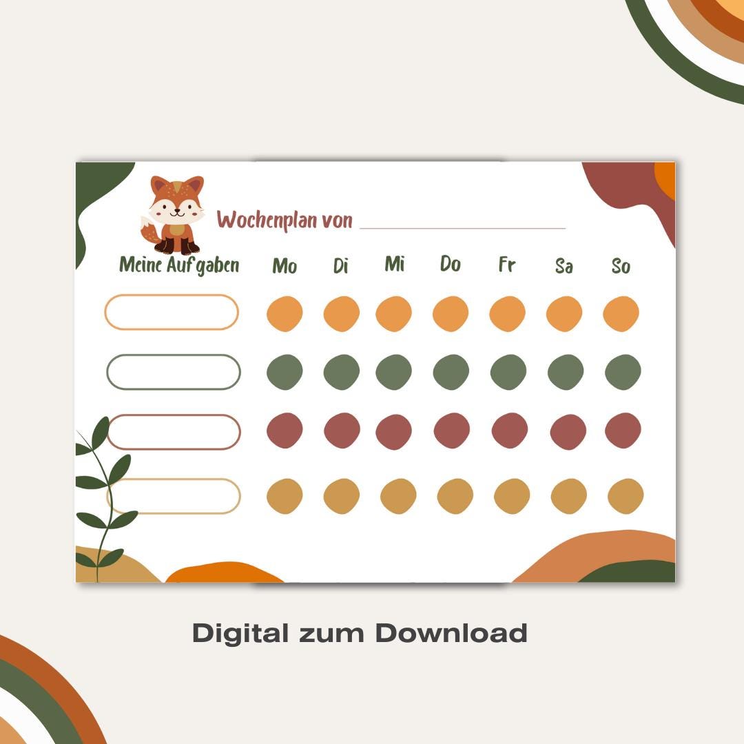 Weekly Schedule, Task Plan for Children, Rainbow, as a PDF. Daily ...