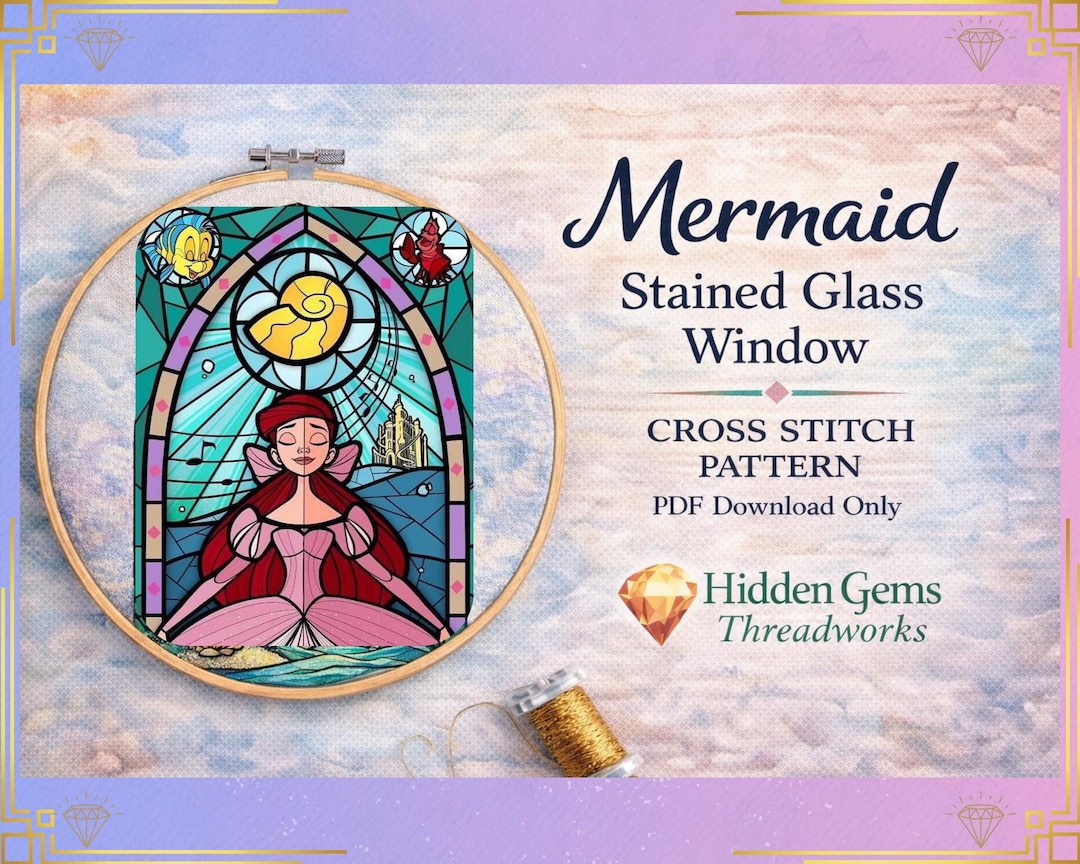 Ariel-inspired Stained Glass Window Digital Cross Stitch Pattern - Etsy