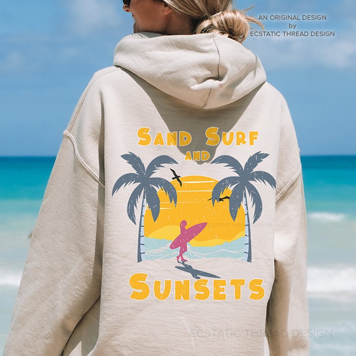 Sunset Hoodie, Vintage Style, Chasing Sunsets Hoodies, Sand Surf and ...