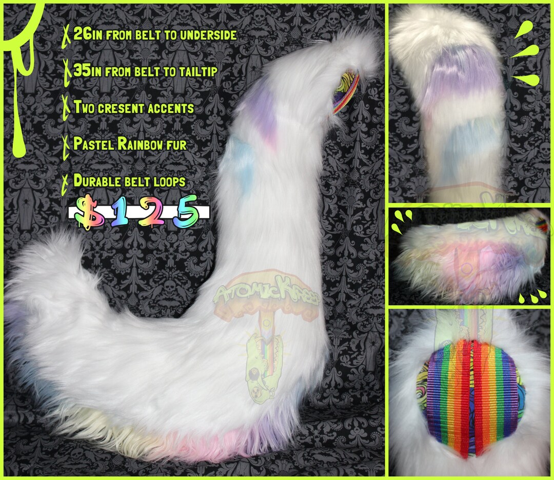 White Rainbow Pastel Wolf Furry Fursuit Cosplay Tail - Etsy