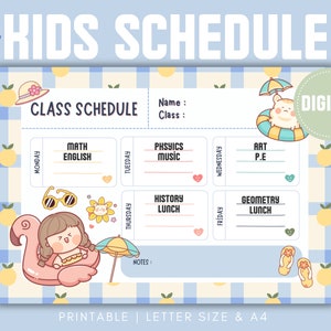 Cute Class Schedule for Kids, Kids School Schedule, Girl Weekly Planner ...
