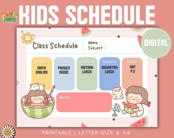 Cute Class Schedule for Kids, Kids School Schedule, Girl Weekly Planner ...