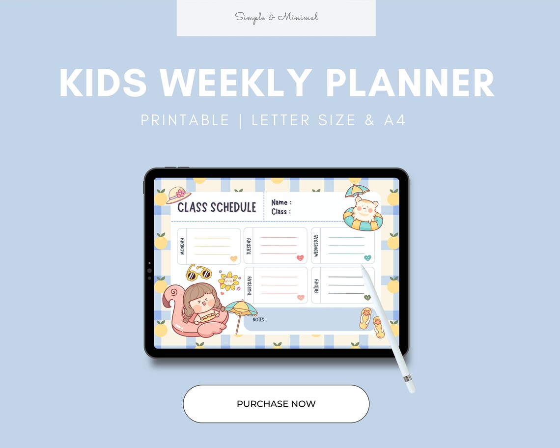 Cute Class Schedule for Kids, Kids School Schedule, Girl Weekly Planner ...