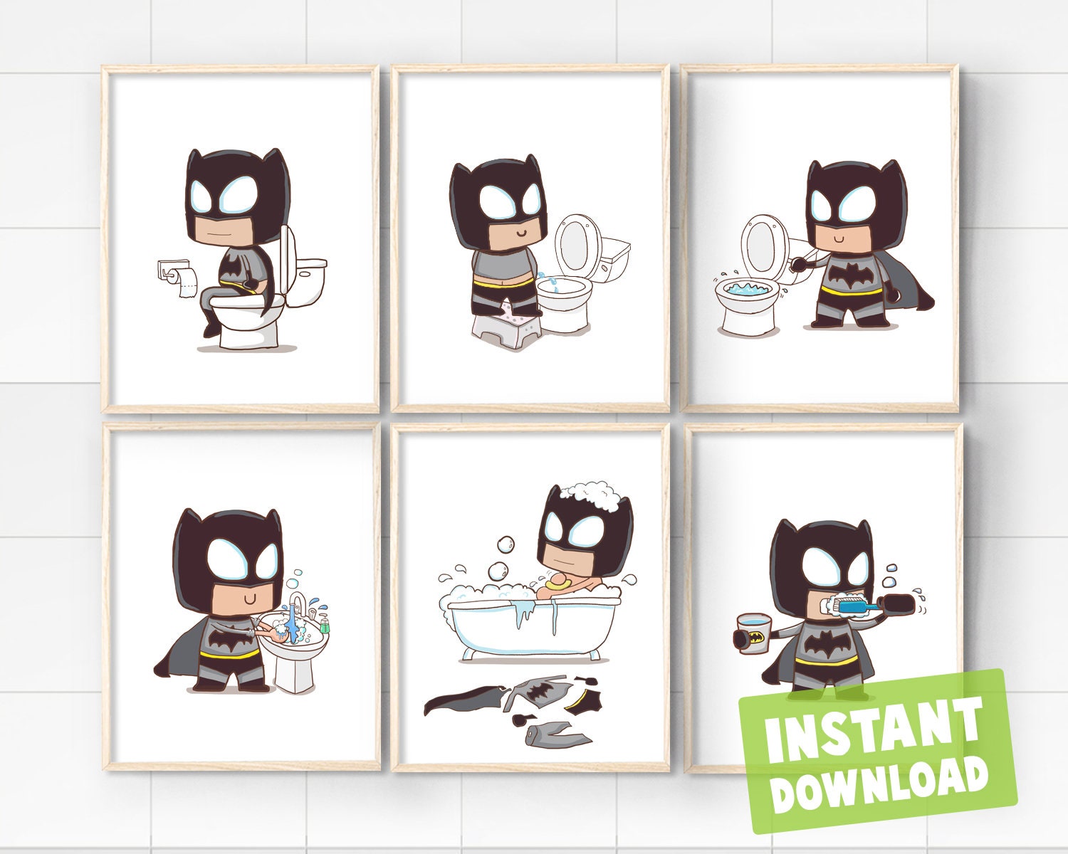 Set of 6 Superhero Bat Kids Bathroom Bedtime Daily Chores Routine ...