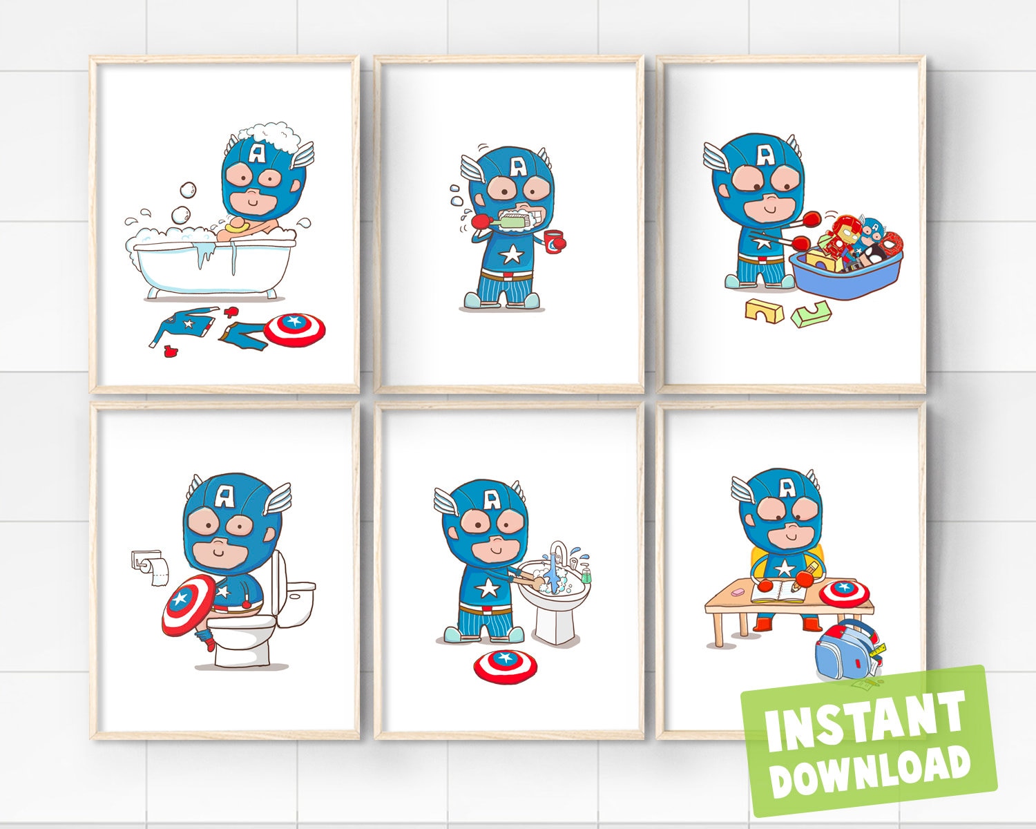 Set of 6 Superhero Kids Children Bathroom Bedtime Daily Chores Routine ...
