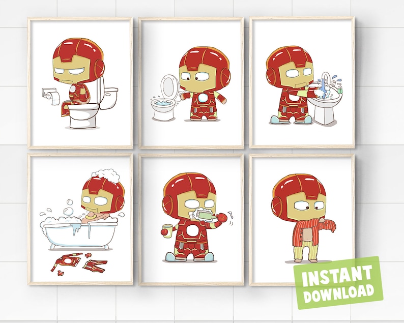 Set of 6 Superhero Kids Bathroom Bedtime Daily Chores Routine Instant ...