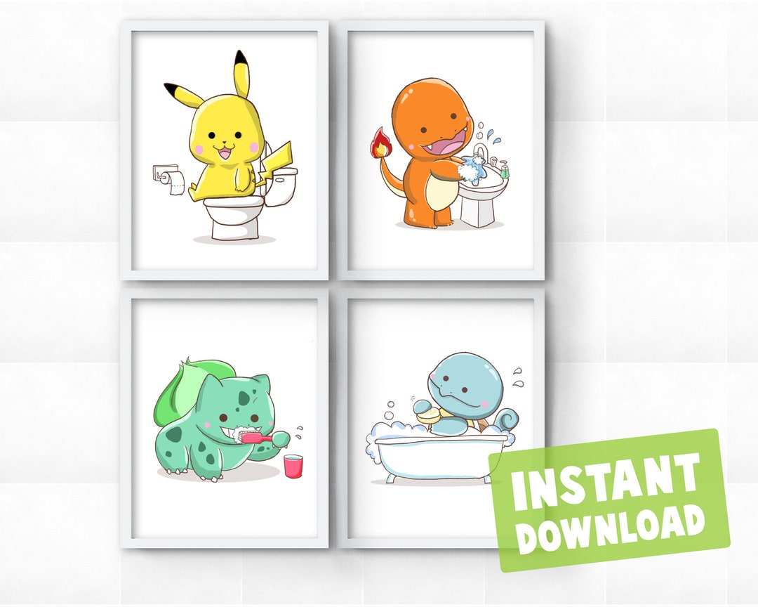 Set of 4 Comic Manga Video Game Characters Kids Bathroom Instant ...