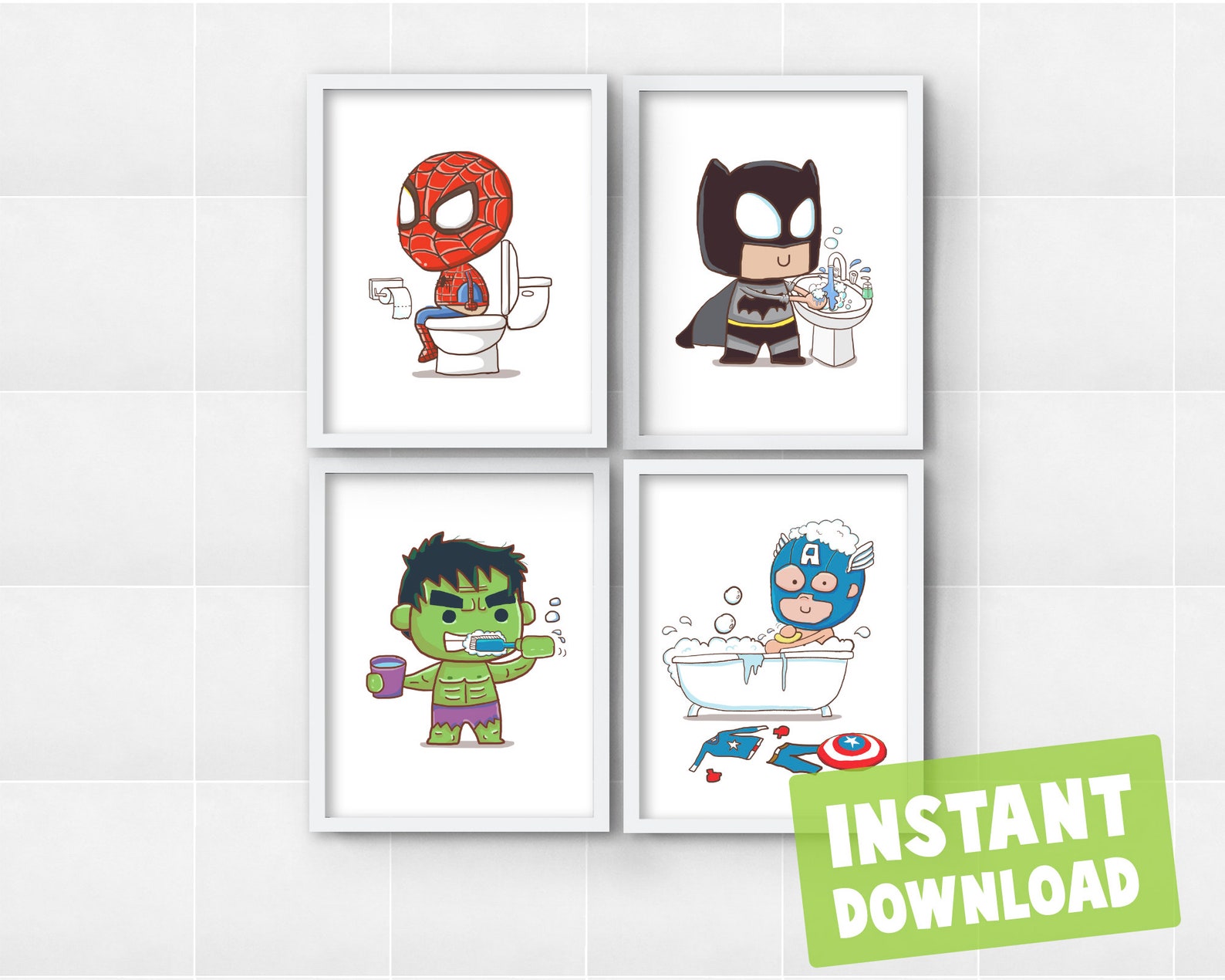 Set of 4 Superhero Kids Bathroom Bedtime Chores Routine Instant Digital ...