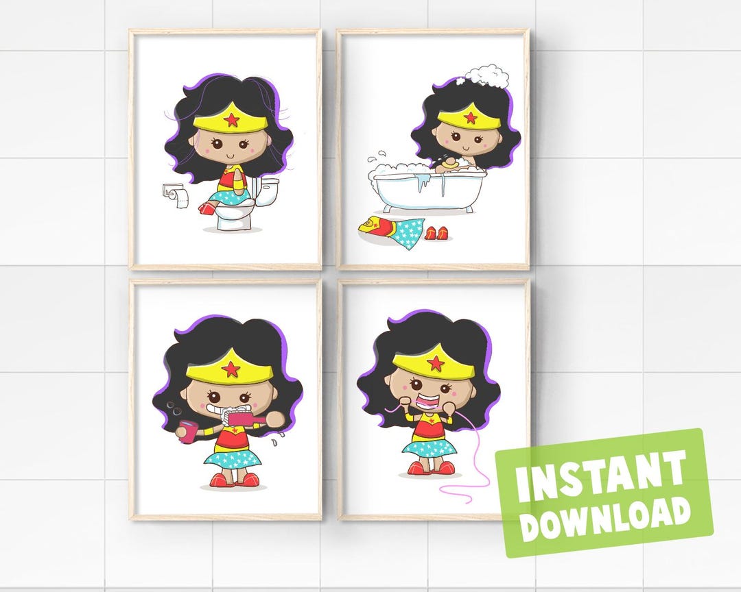 Set of 4 Wonder Superhero Woman Girls Kids Bathroom Bedtime Daily ...