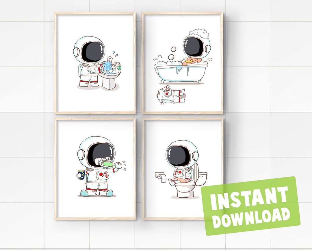 Set of 4 Space Astronaut Kids Bathroom Bedtime Chores Routine Instant ...