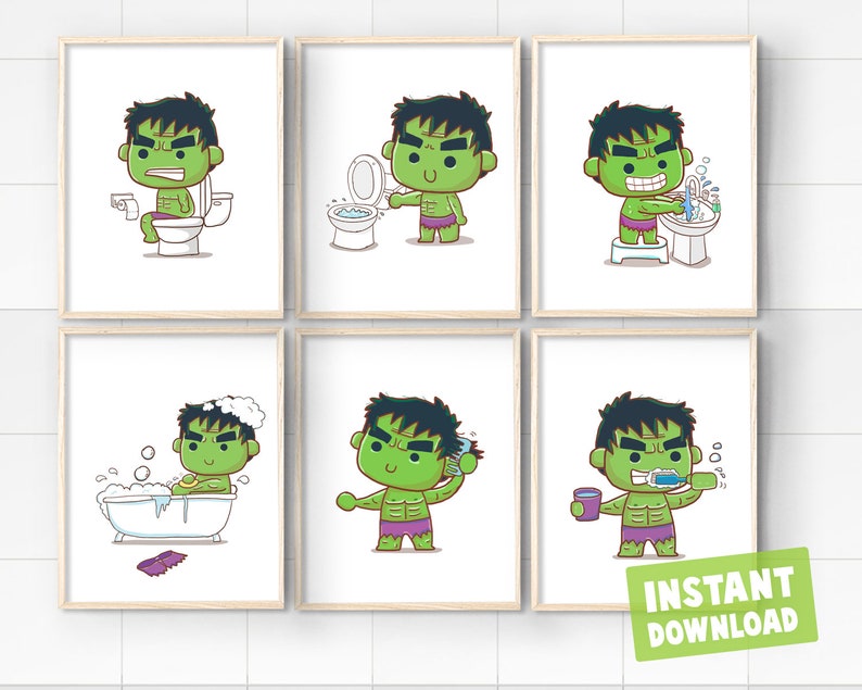 Set of 6 Superhero Kids Children Bathroom Bedtime Daily Chores Routine ...