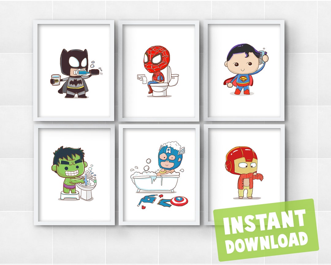 Set of 6 Superhero Kids Bathroom Bedtime Daily Chores Routine Instant ...