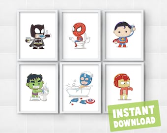Set of 6 Superhero Kids Children Bathroom Bedtime Daily Chores Routine ...