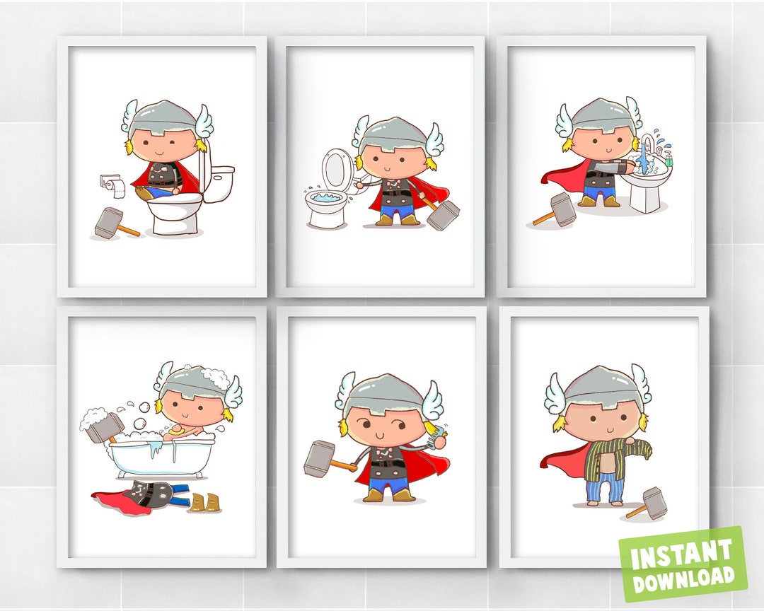 Set of 6 Superhero Kids Bathroom Bedtime Daily Chores Routine Instant ...