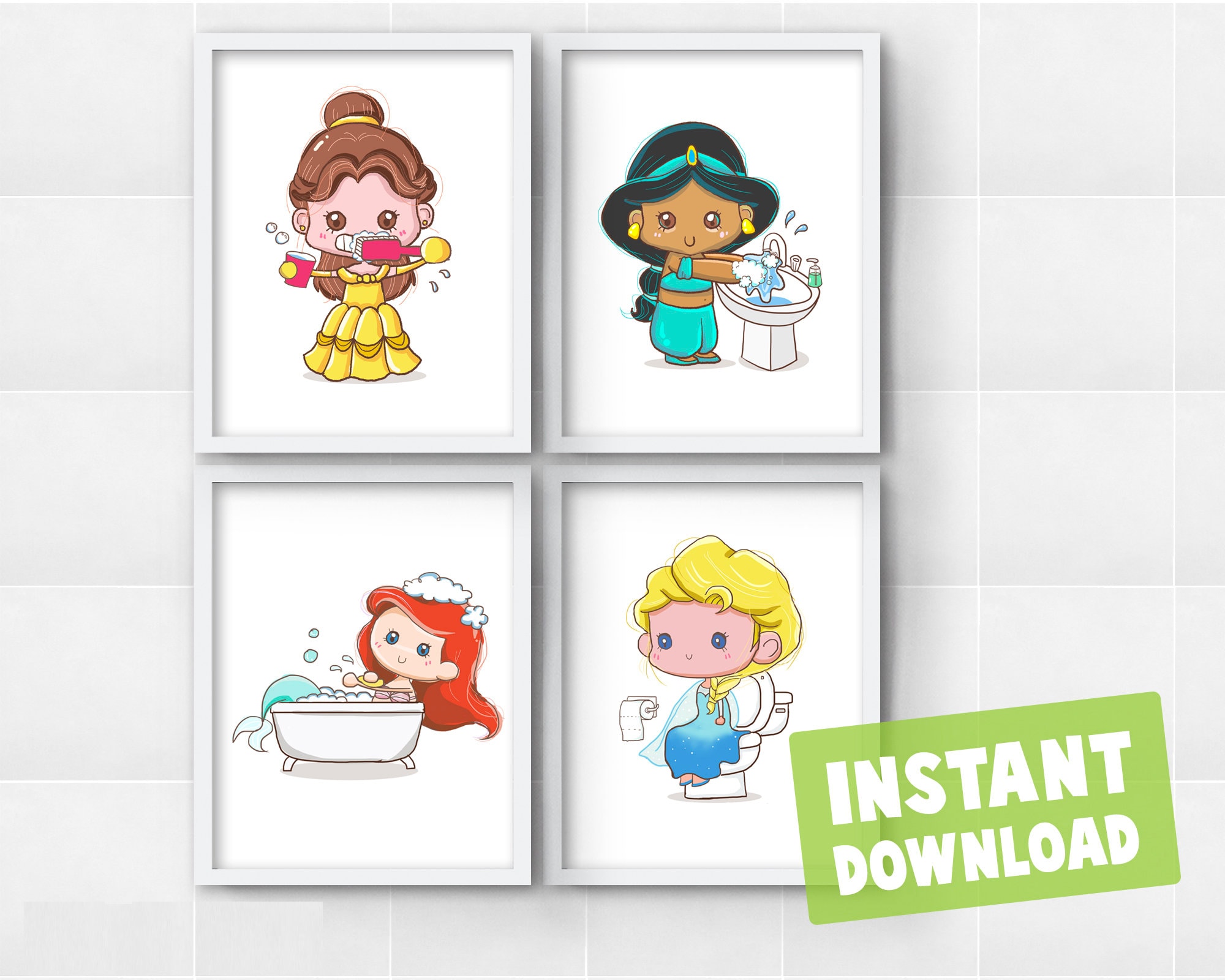 Set of 4 Princess Princesses Kids Bathroom Bedtime Daily Chores Routine ...