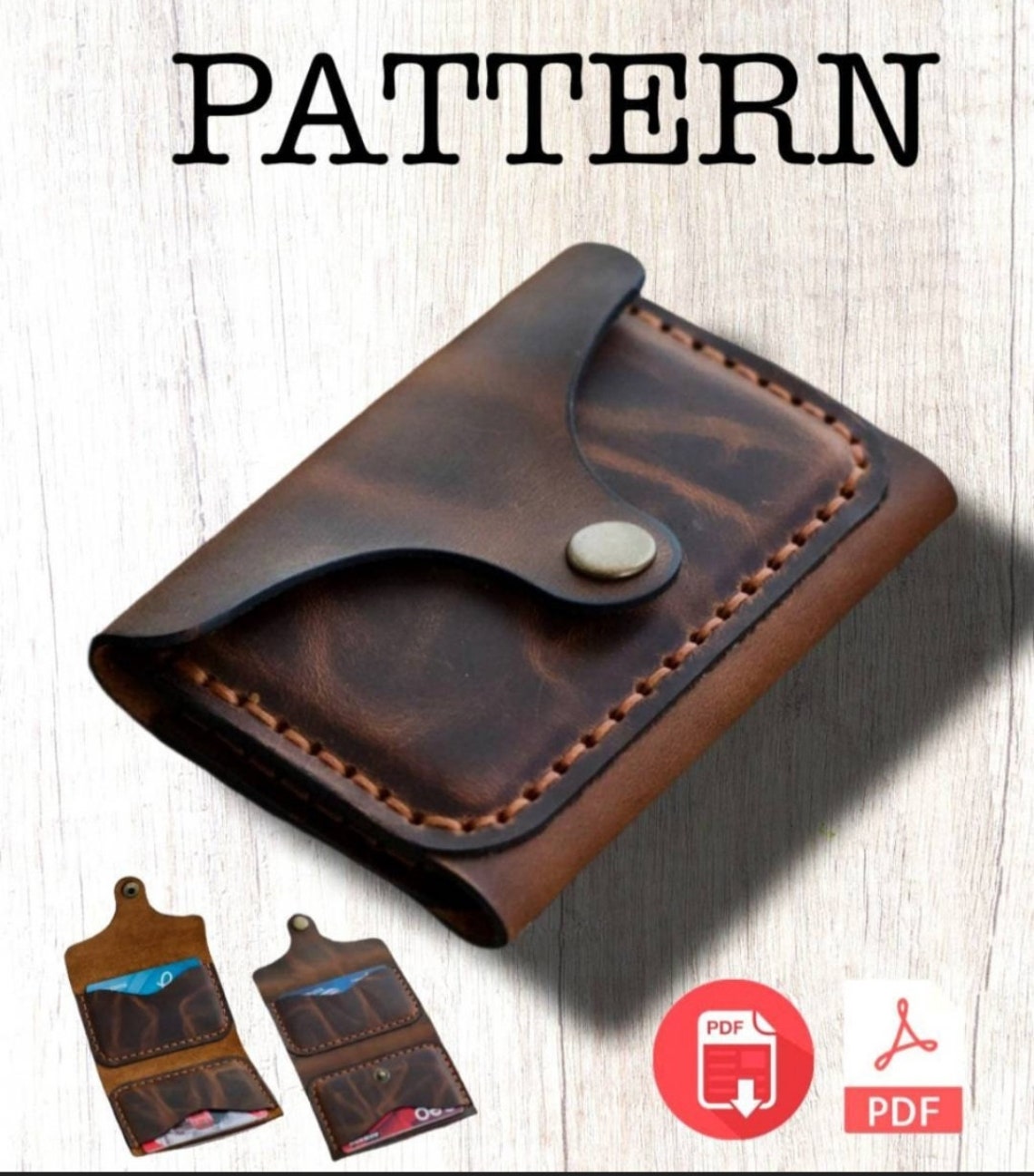 Plantilla Cartera plegable de cuero hecha a mano, Patrón de tarjetero ...