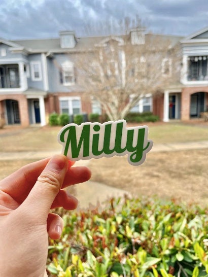 Milly Varsity Font Green Matte Sticker - Etsy