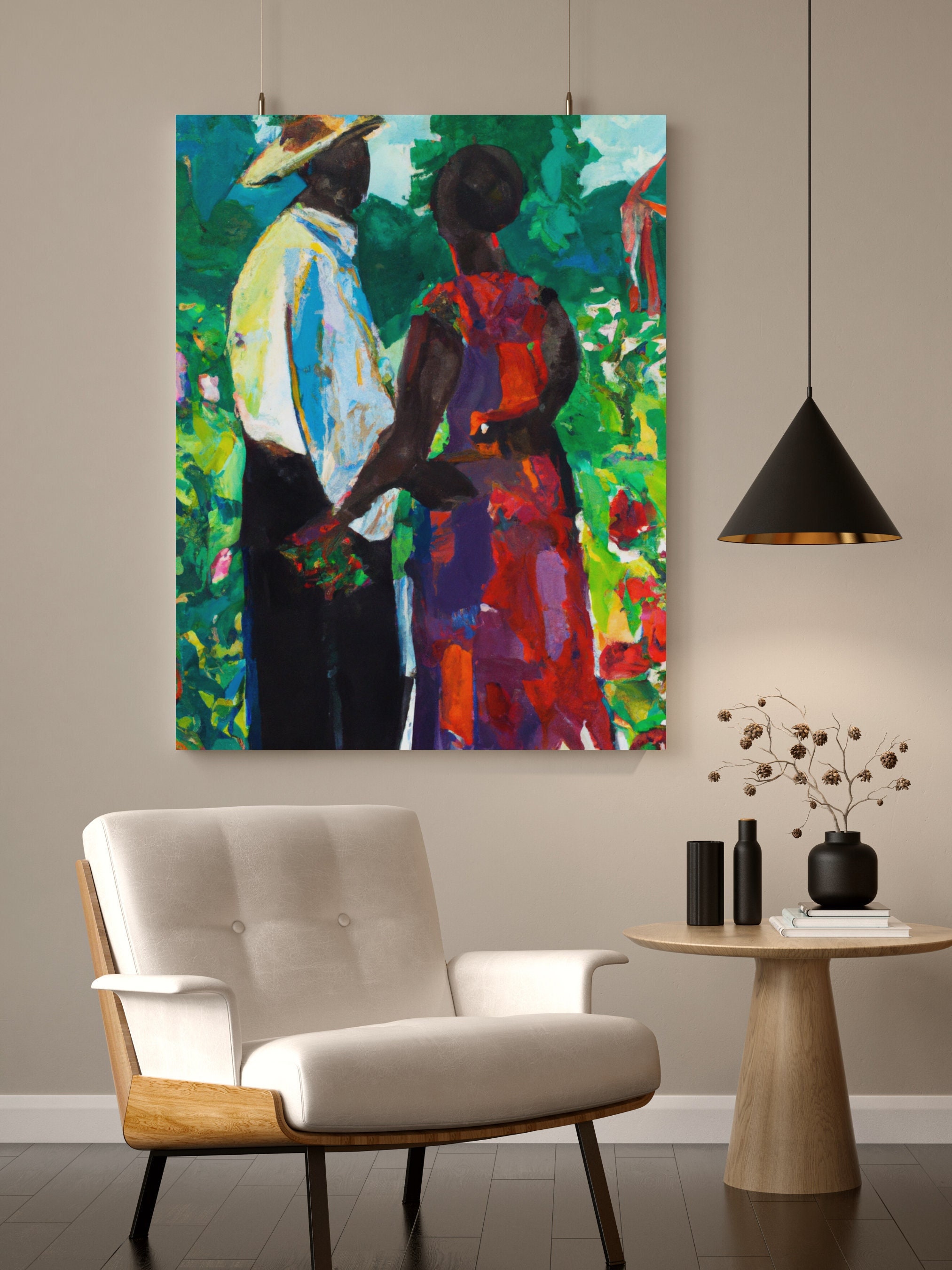 Black Couple Red Flowers Wall Art Poster Black Love Print African ...